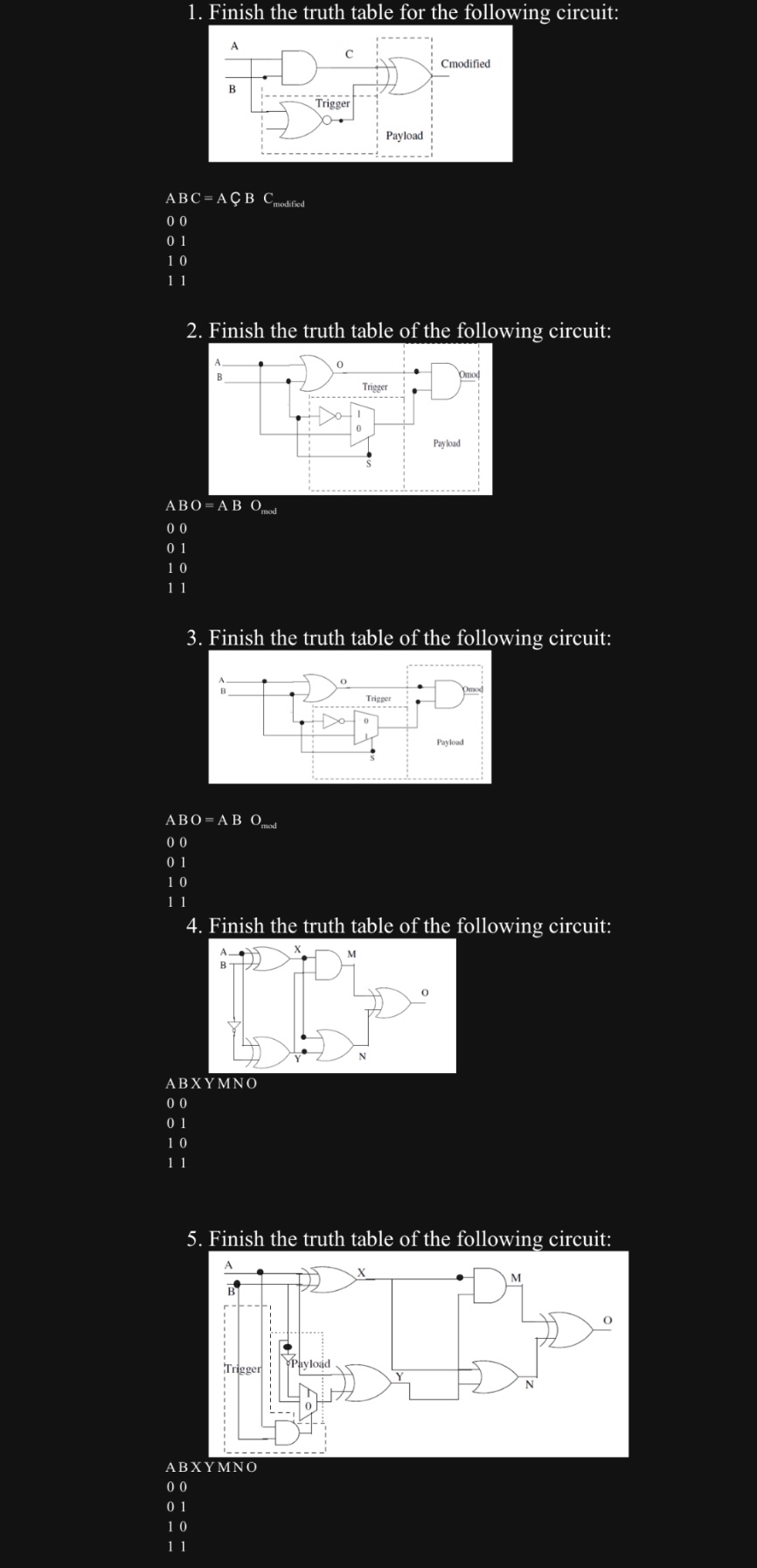 Solved Finish the following truth tables | Chegg.com