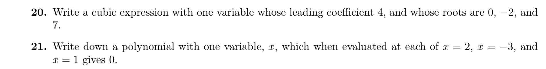 Solved 20-Write a cubic expression with one variable whose | Chegg.com