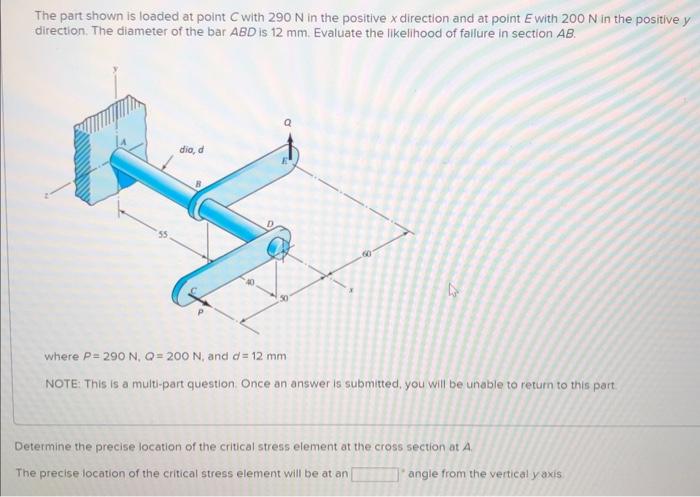 Solved The part shown is loaded at point C with 290 N in the | Chegg.com