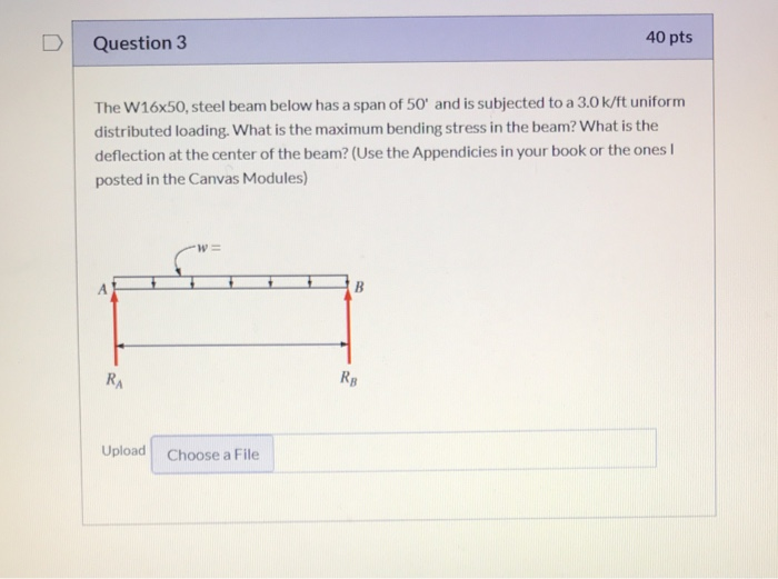 Solved Question 3 40 pts The W16x50, steel beam below has a | Chegg.com ...