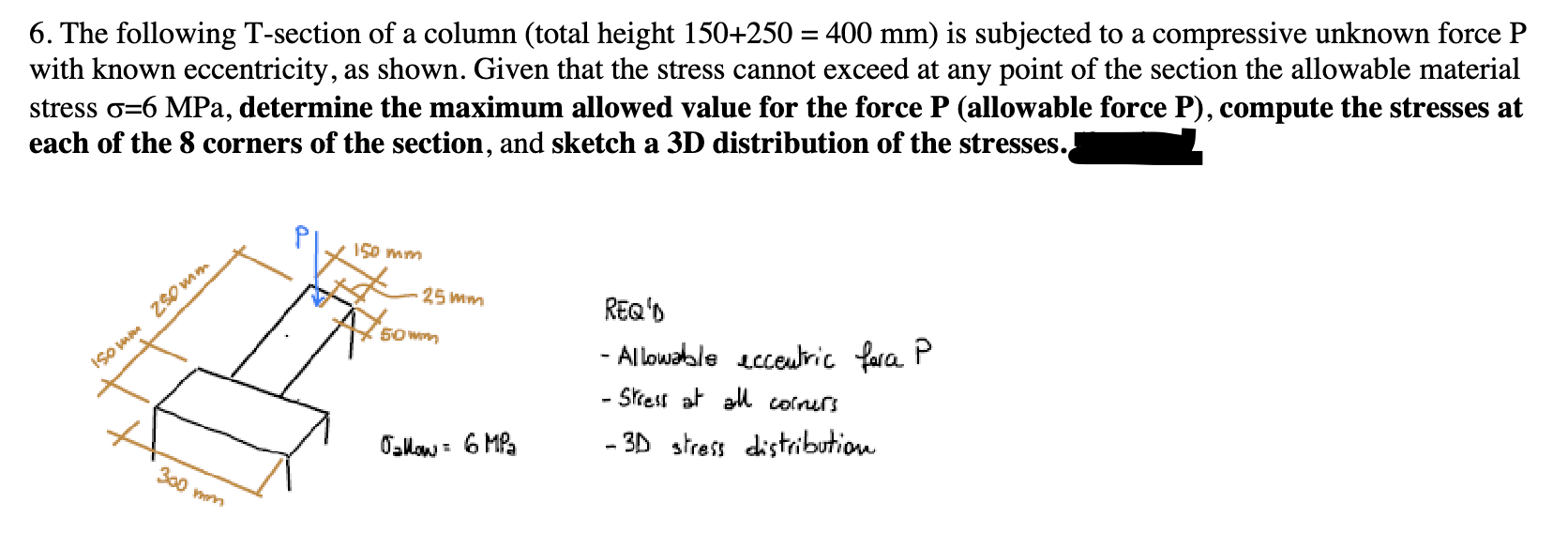 Solved The following T-section of a column (total height | Chegg.com