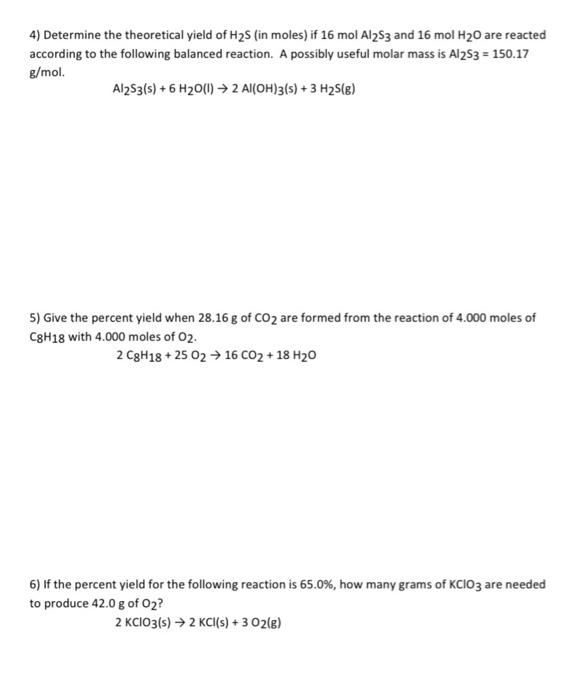 Solved 4) Determine the theoretical yield of H2S (in moles) | Chegg.com