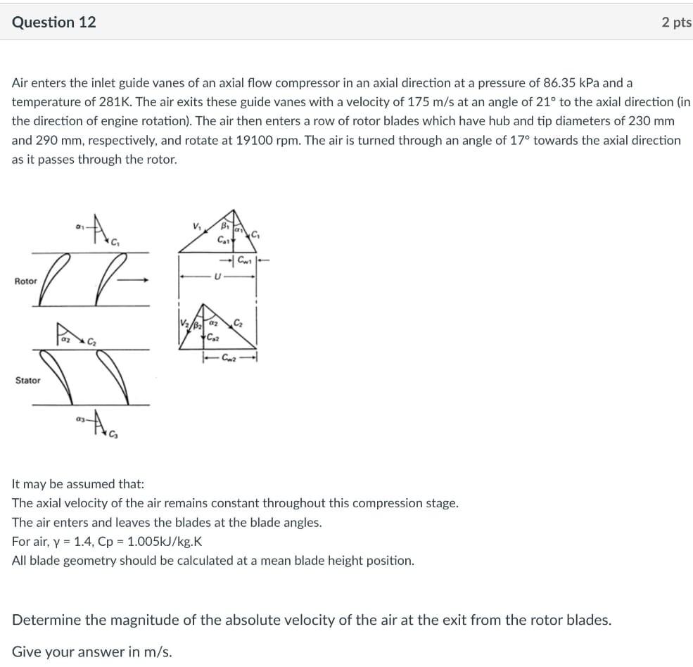 Solved Air enters the inlet guide vanes of an axial flow | Chegg.com