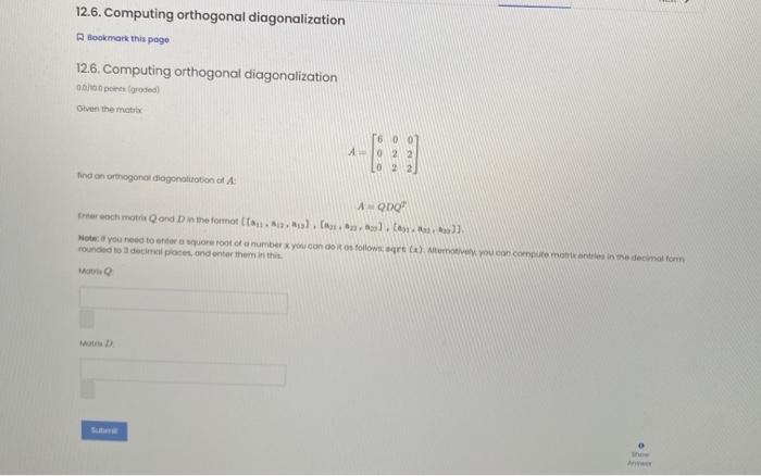 Solved 12.6. Computing orthogonal diagonalization Bookmark | Chegg.com