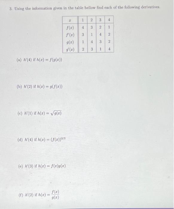 Solved 3. Using the information given in the table bellow | Chegg.com