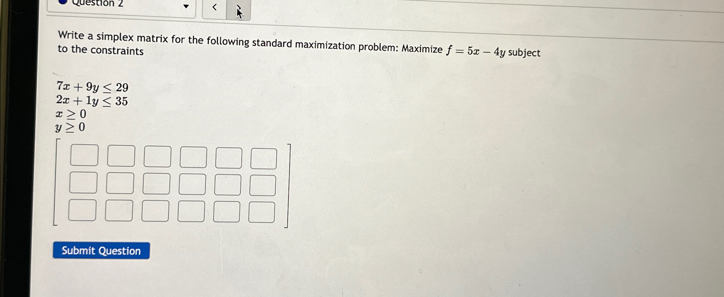 Solved Write a simplex matrix for the following standard | Chegg.com