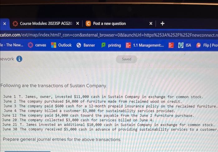 Solved Following are the transactions of Sustain Company. | Chegg.com