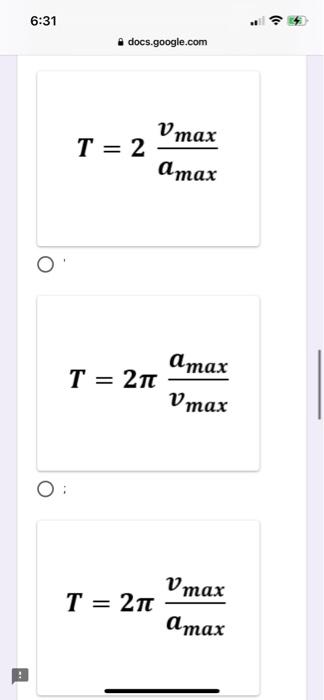 Solved The maximum velocity and acceleration of a harmonic | Chegg.com