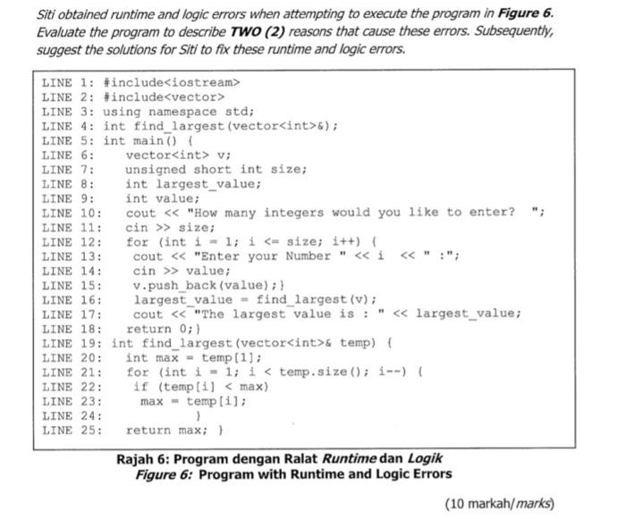 Solved Siti obtained runtime and logic errors when | Chegg.com