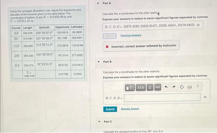 Solved Using the compass (Bowditch) rule, adjust the | Chegg.com