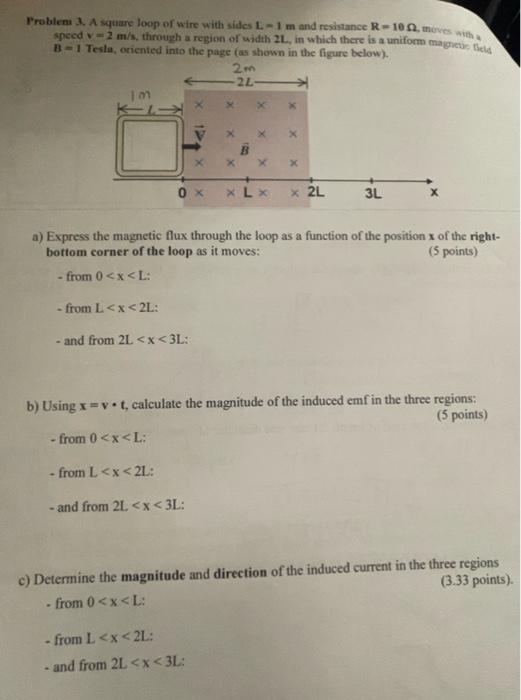 Solved Problem 3. A square loop of wire with sides L=1 m and | Chegg.com