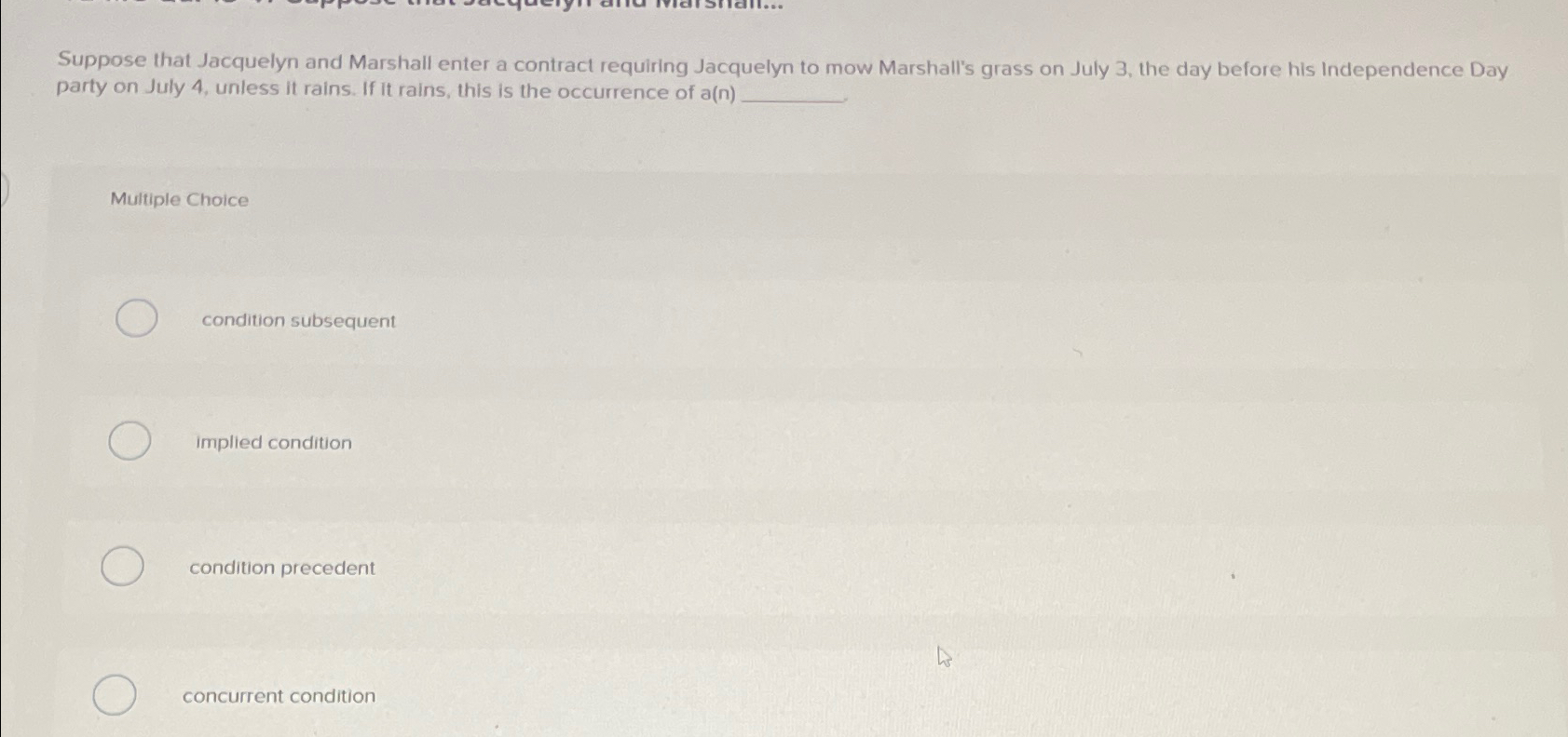 Solved Suppose that Jacquelyn and Marshall enter a contract | Chegg.com