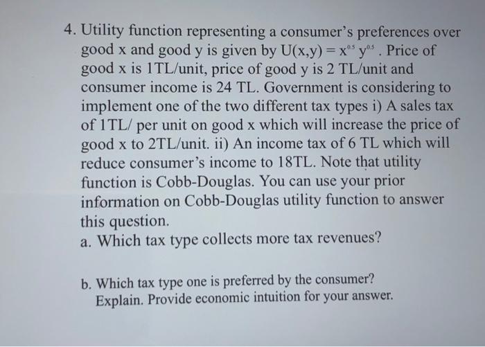 Solved 4. Utility function representing a consumer's | Chegg.com