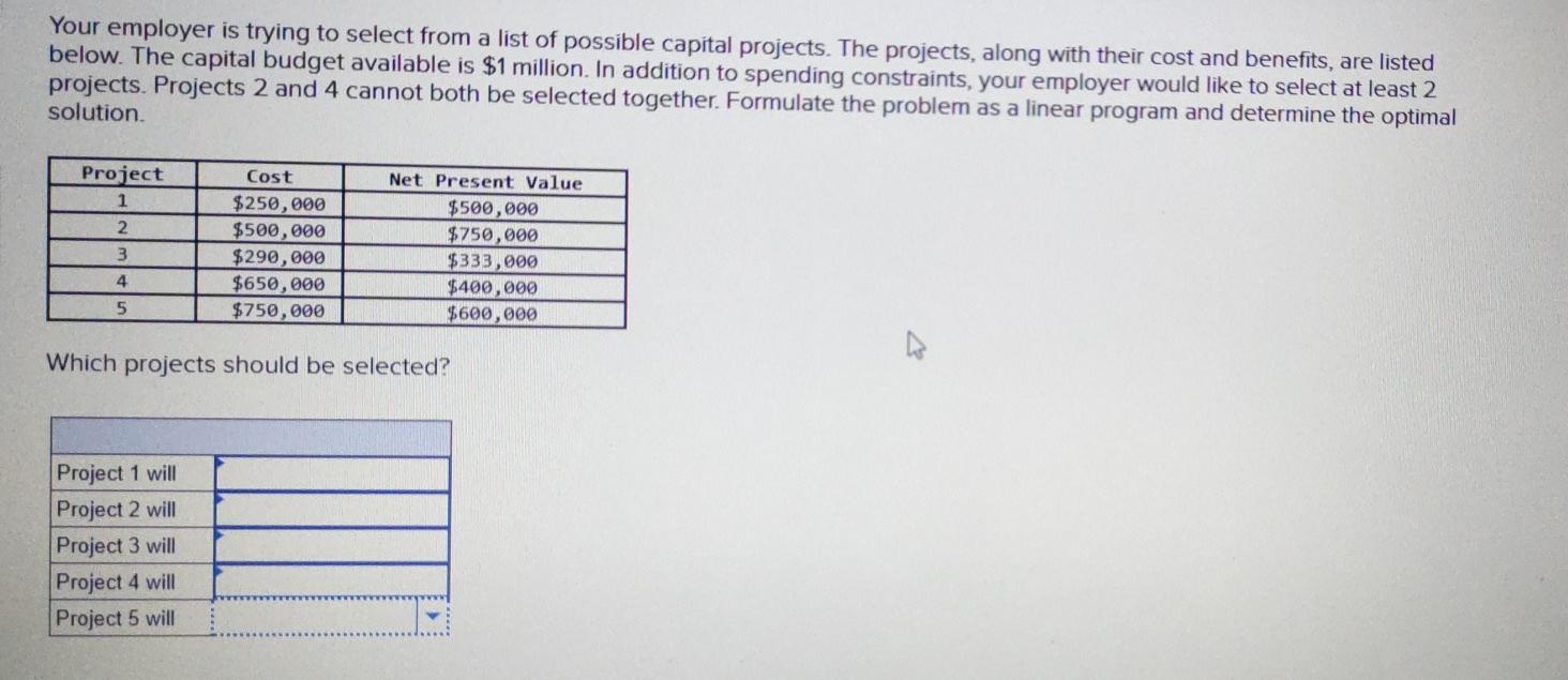 Solved your employer is trying to select from a list of | Chegg.com