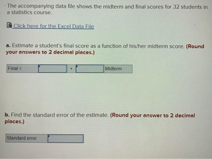 Solved The accompanying data file shows the midterm and | Chegg.com
