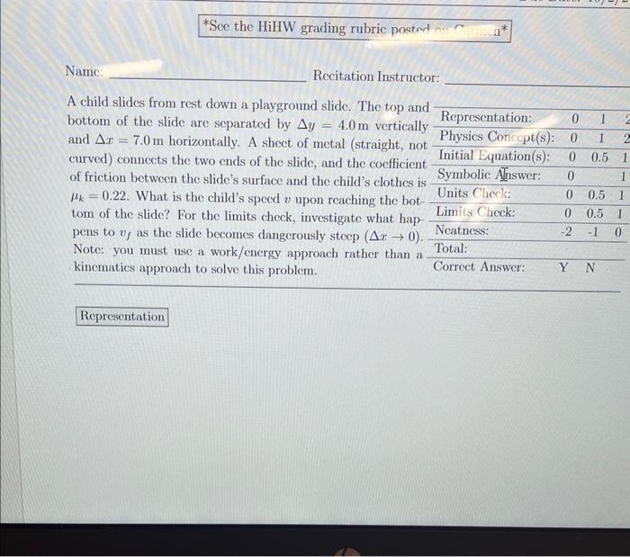 Solved Name: Recitation Instructor: A child slides from rest | Chegg.com
