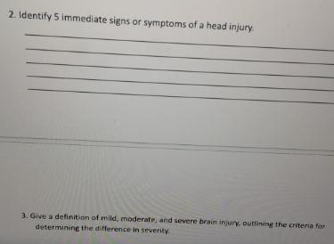 Solved Identify 5 ﻿immediate signs or symptoms of a head | Chegg.com