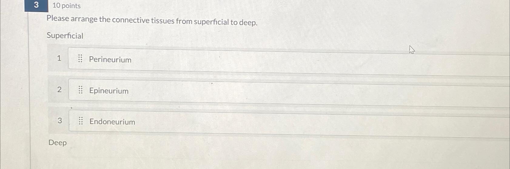 Solved 3,10 ﻿pointsPlease arrange the connective tissues | Chegg.com