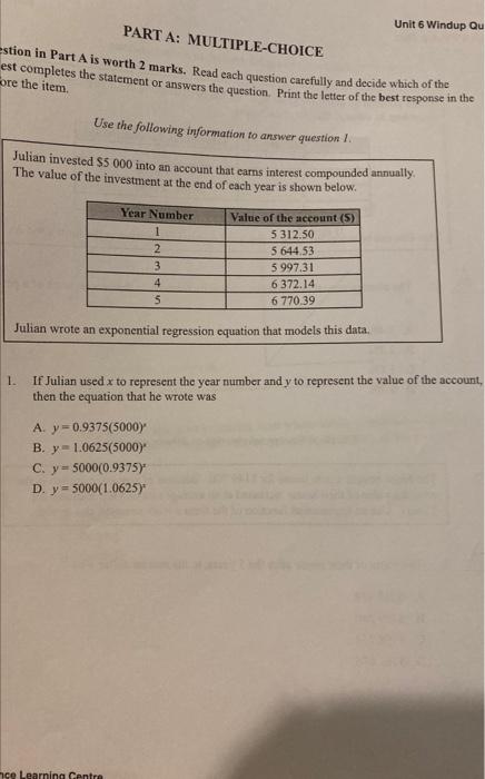 Solved PARTA: MULTIPLE-CHOICE stion in Part A is worth 2 | Chegg.com