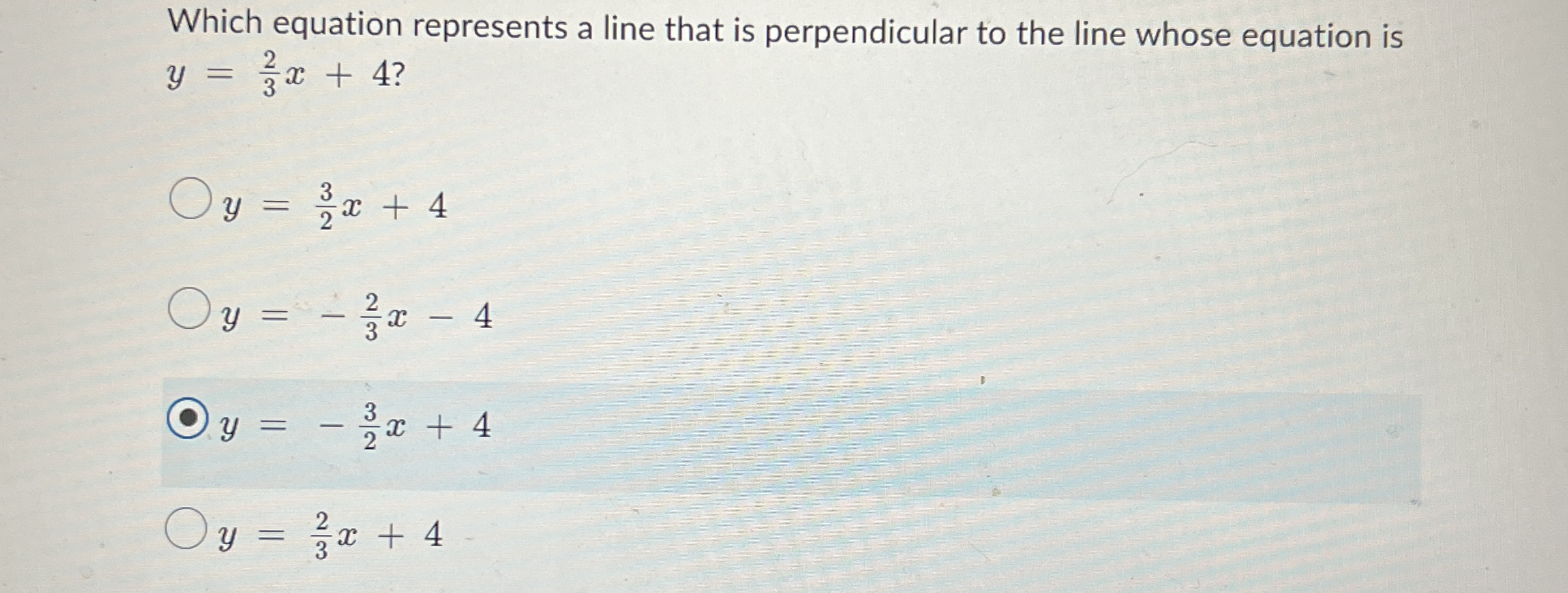 Solved Which equation represents a line that is | Chegg.com