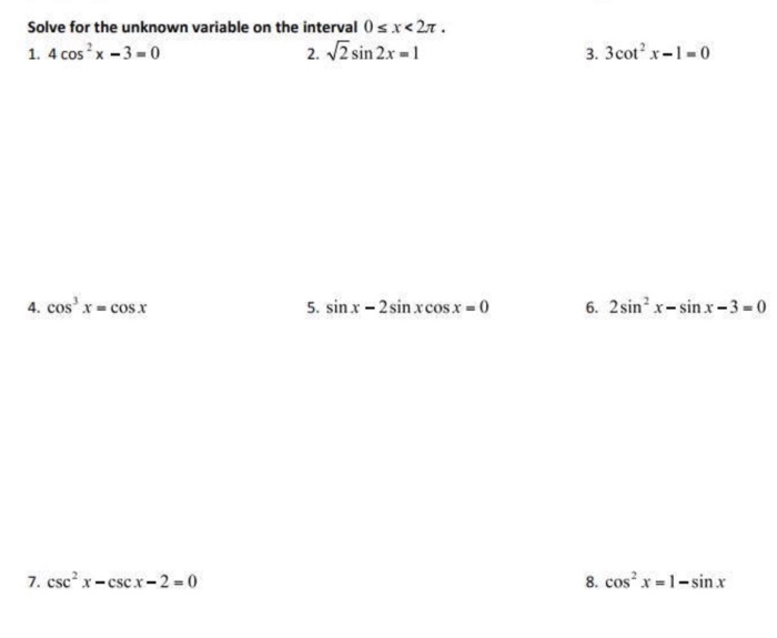 Solved Solve for the unknown variable on the interval Os x