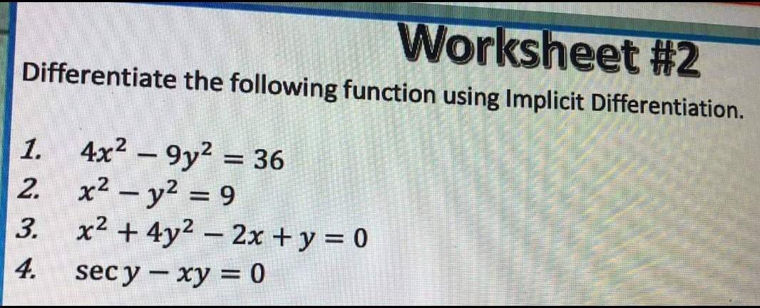 Solved Differentiate the following function using Implicit | Chegg.com