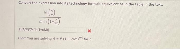Solved Convert the expression into its technology formula | Chegg.com