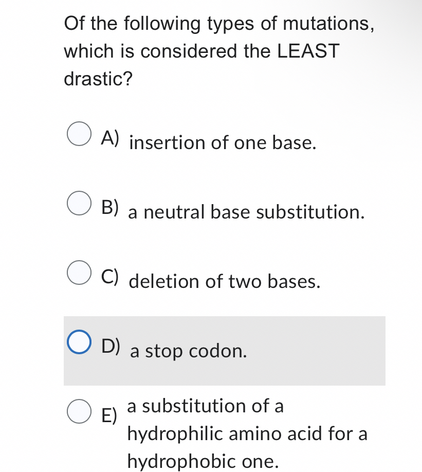 Solved Of the following types of mutations, which is | Chegg.com