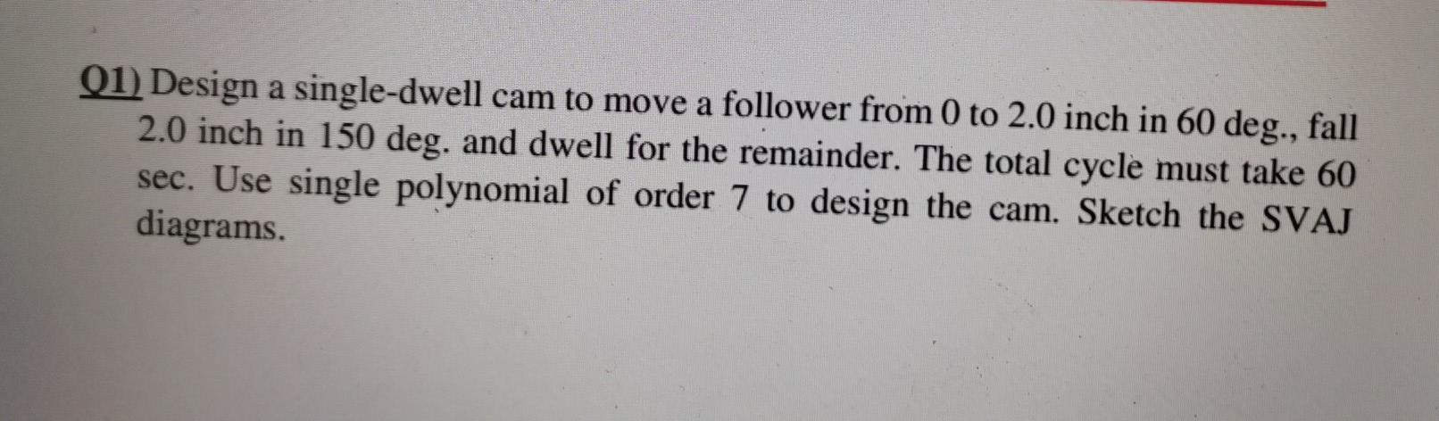 Solved 01) Design a single-dwell cam to move a follower from | Chegg.com