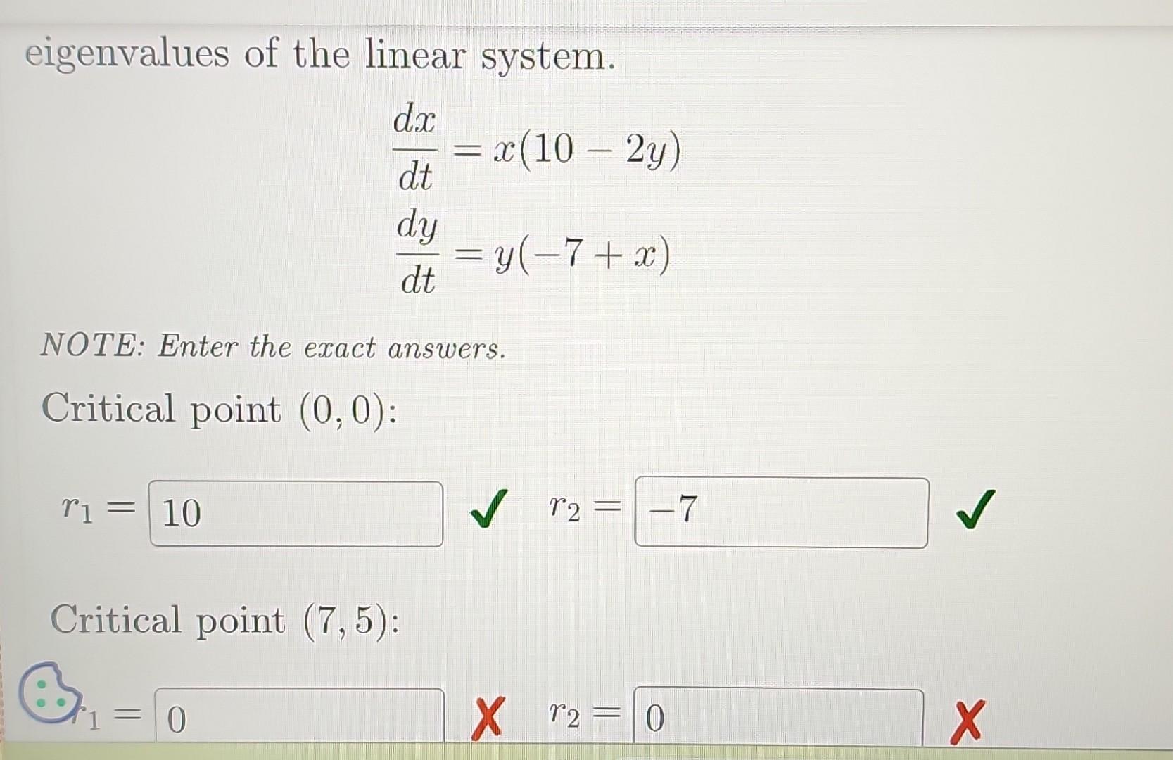 Solved eigenvalues of the linear system. | Chegg.com