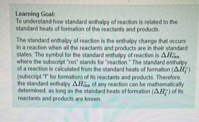 Solved Learning Goal: To understand how standard enthalpy of | Chegg.com