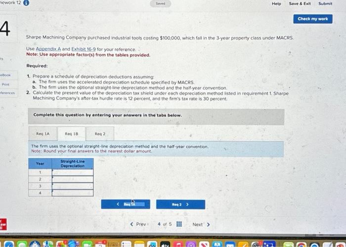 Sharpe Machining Company purchased industrial tools | Chegg.com