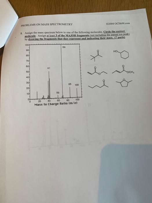 Solved C2004 OCHEM.com PROBLEMS ON MASS SPECTROMETRY 8. | Chegg.com