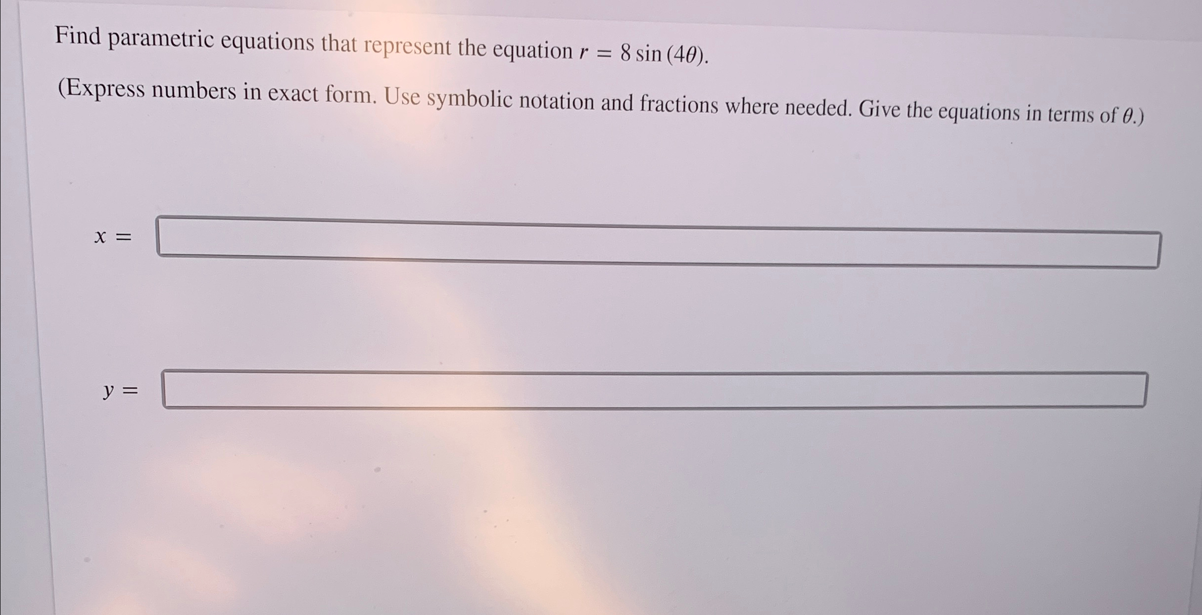 Solved Find parametric equations that represent the equation | Chegg.com