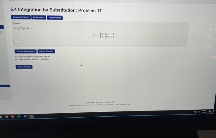 Solved 5.4 Integration by Substitution: Problem 17 PS Pro PL | Chegg.com