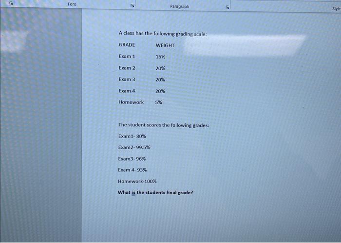 Solved A class has the following grading scale: The student | Chegg.com