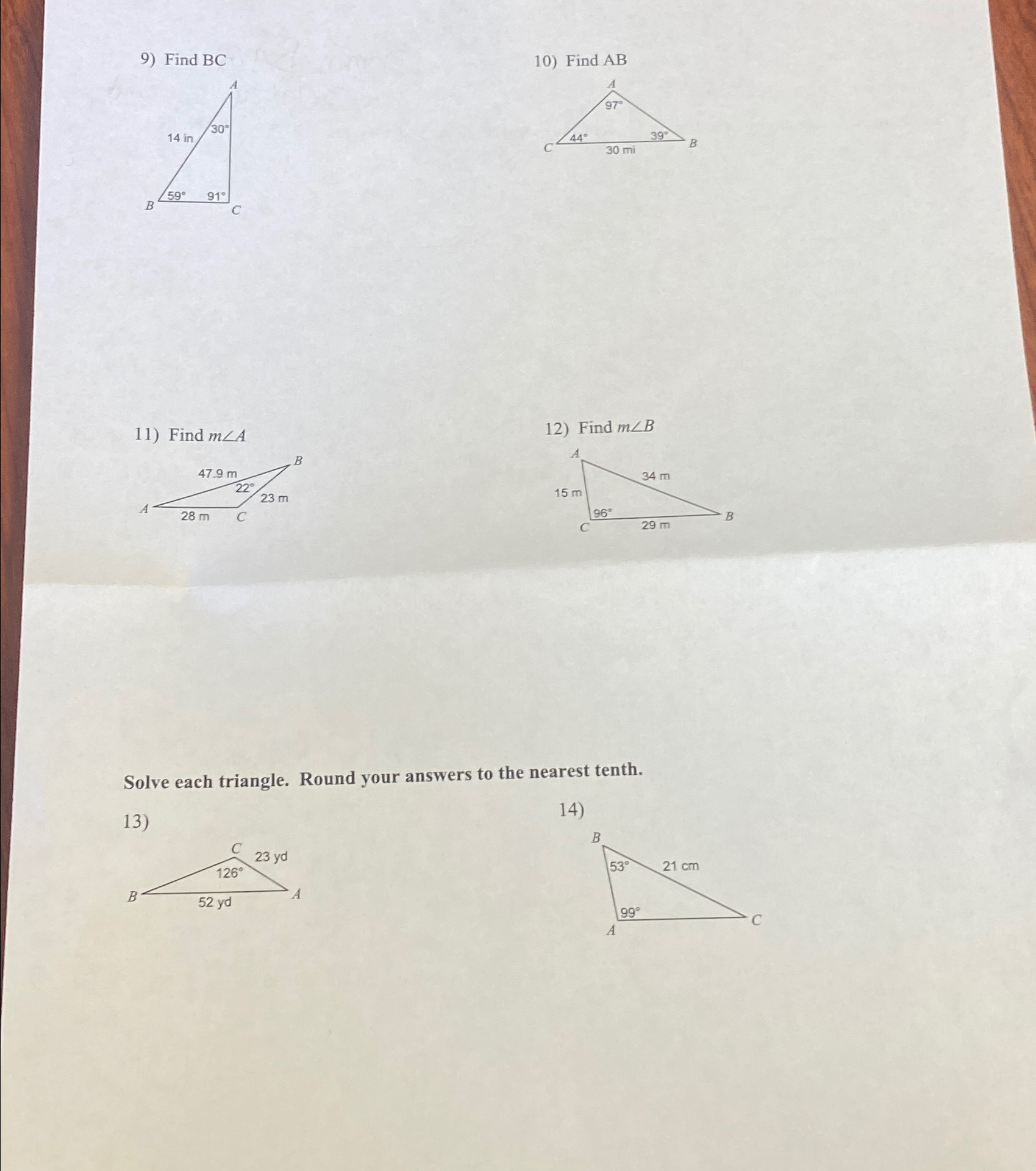 Solved Find BCFind m?ASolve each triangle. Round your | Chegg.com