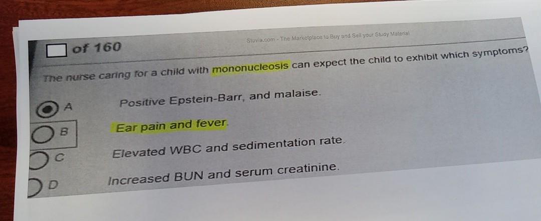 Solved of 160The nurse caring for a child with mononucleosis | Chegg.com