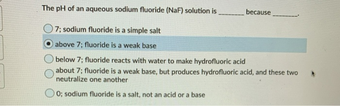 Solved The pH of an aqueous sodium fluoride (NaF) solution | Chegg.com