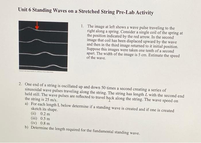 Solved Unit 6 Standing Waves on a Stretched String Pre-Lab | Chegg.com