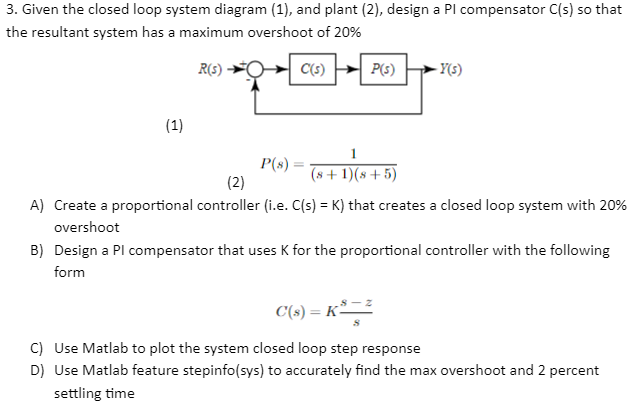 Solved Given the closed loop system diagram (1), ﻿and plant | Chegg.com