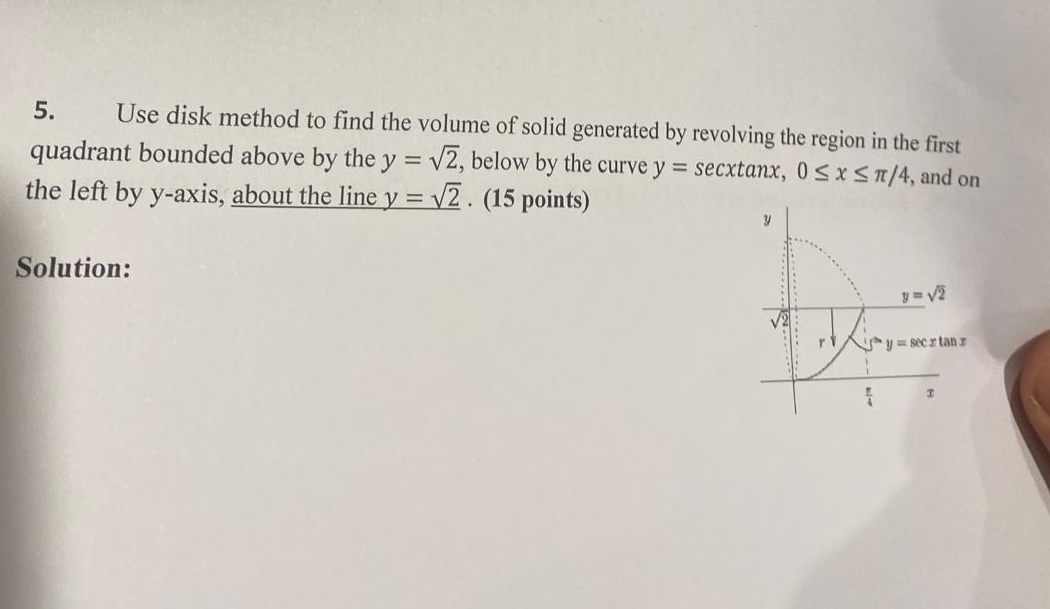 Solved Use disk method to find the volume of solid generated | Chegg.com