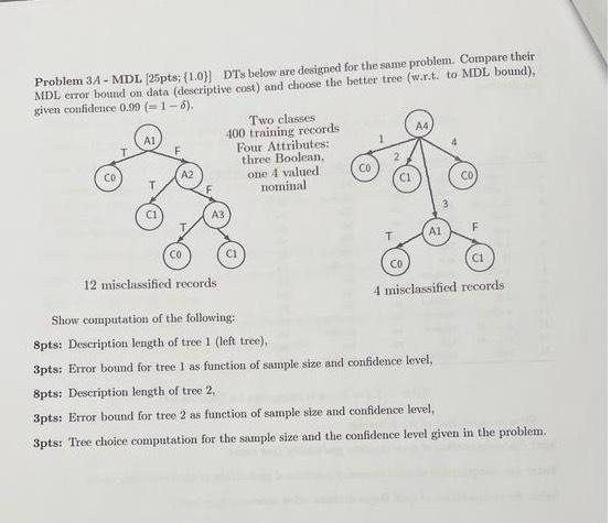 Solved Problem 3A - ﻿MDL. 25pts;{1.0} ﻿DTs below are | Chegg.com