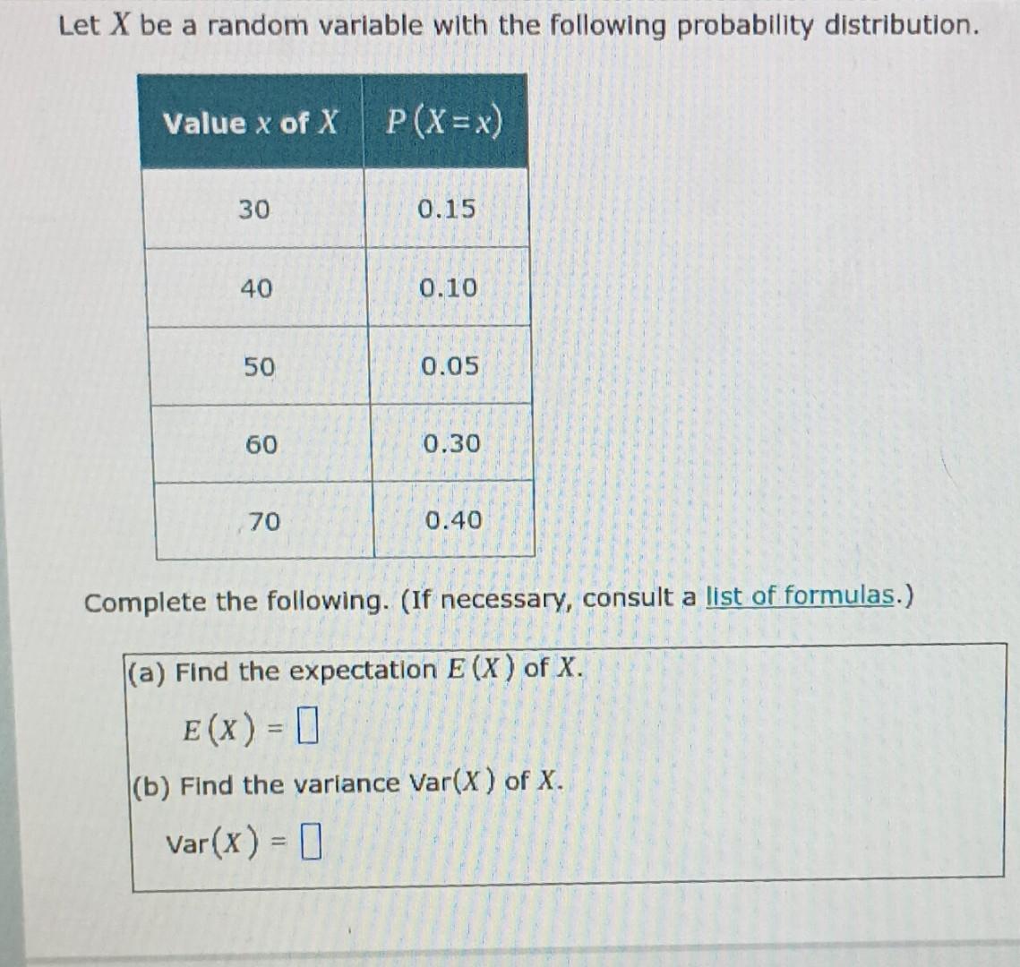 Solved Let X be a random variable with the following | Chegg.com