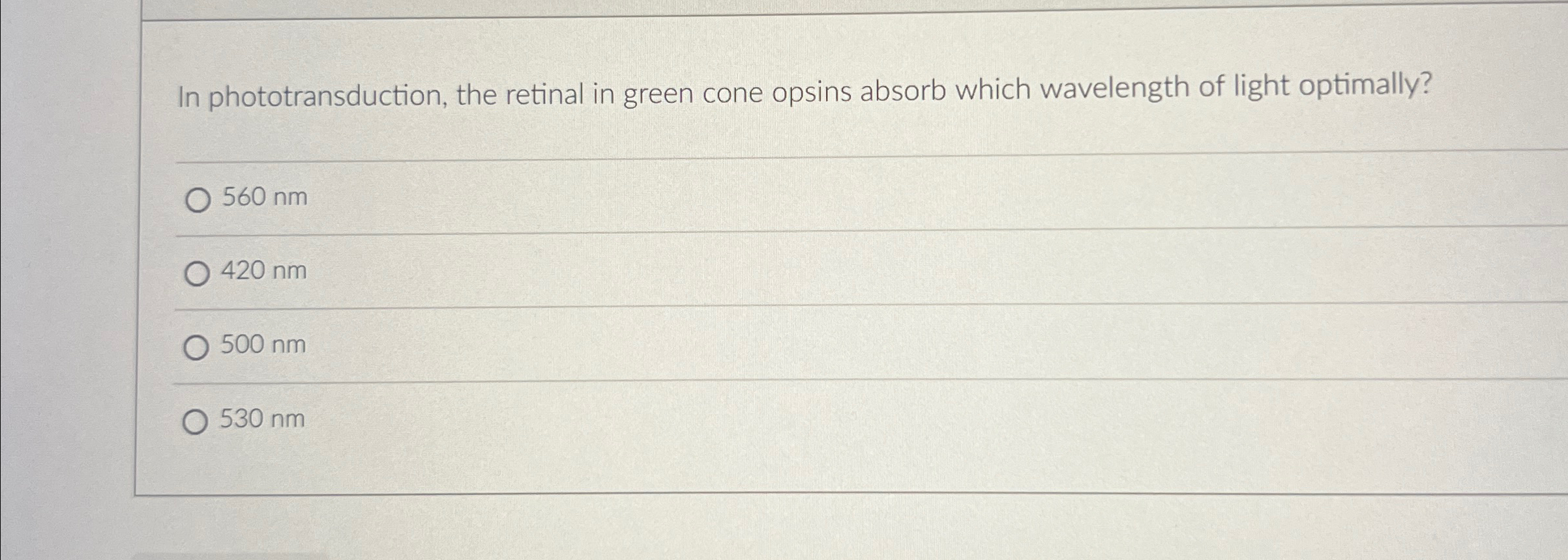 Solved In phototransduction, the retinal in green cone | Chegg.com
