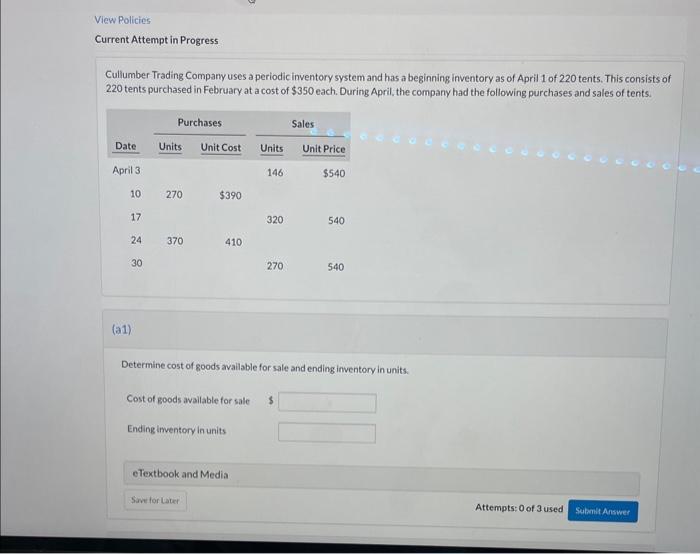 Solved View Policies Current Attempt in Progress Cullumber | Chegg.com