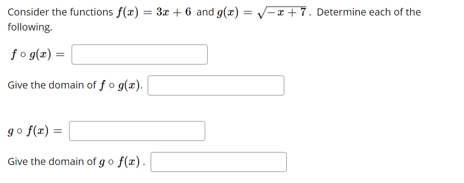 Solved Consider the functions f(x)=3x+6 ﻿and g(x)=-x+72. | Chegg.com