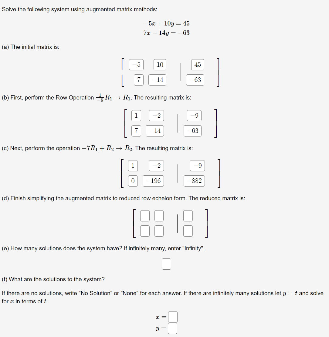 Solve the following system using augmented matrix | Chegg.com