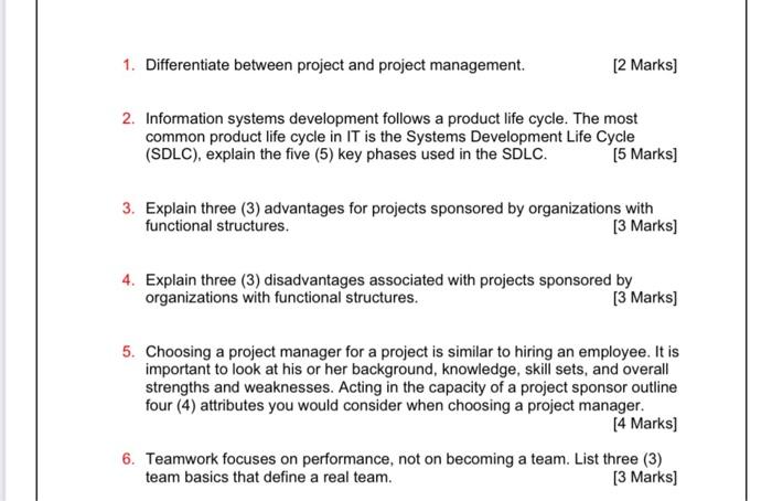 Solved 1. Differentiate between project and project | Chegg.com