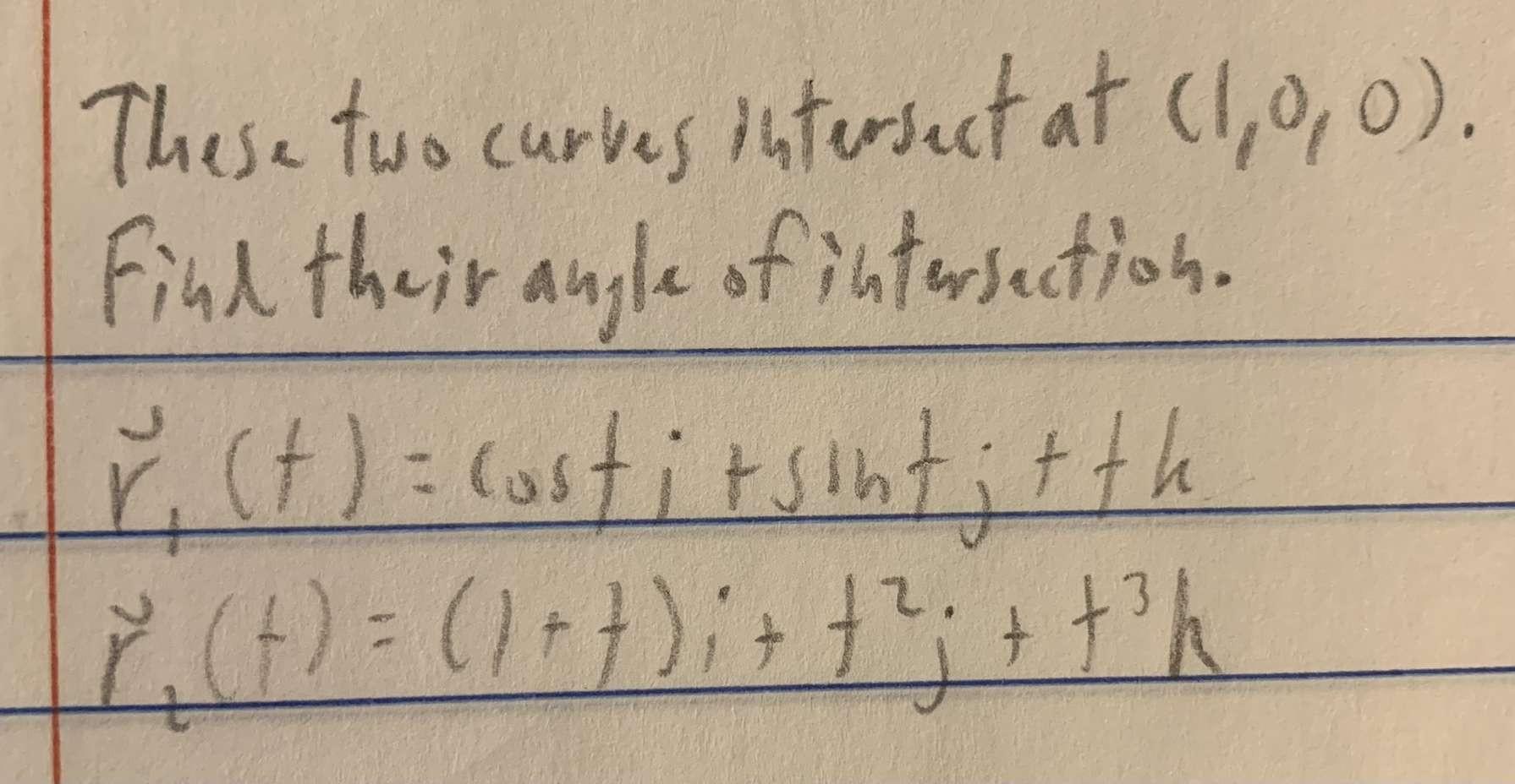Solved These two curves intersect at (1,0,0). Find their | Chegg.com